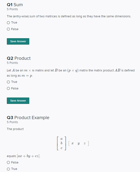 Solved Q1 Sum 5 Points The (entry-wise) sum of two matrices | Chegg.com