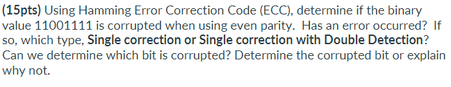 Solved 15pts ﻿using Hamming Error Correction Code Ecc 8274