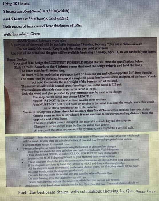 Using 10 Beams 5 beams are 36in(Base) x 1/2iwidch) | Chegg.com