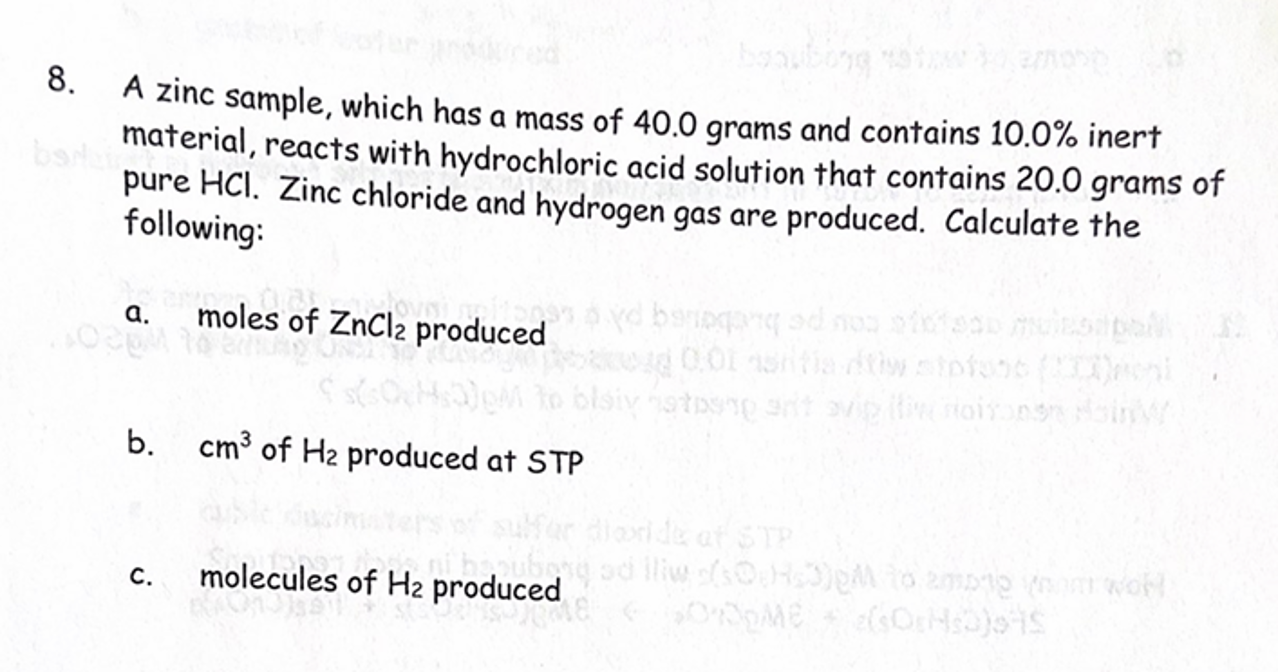 Solved A zinc sample which has a mass of 40 ﻿grams and | Chegg.com