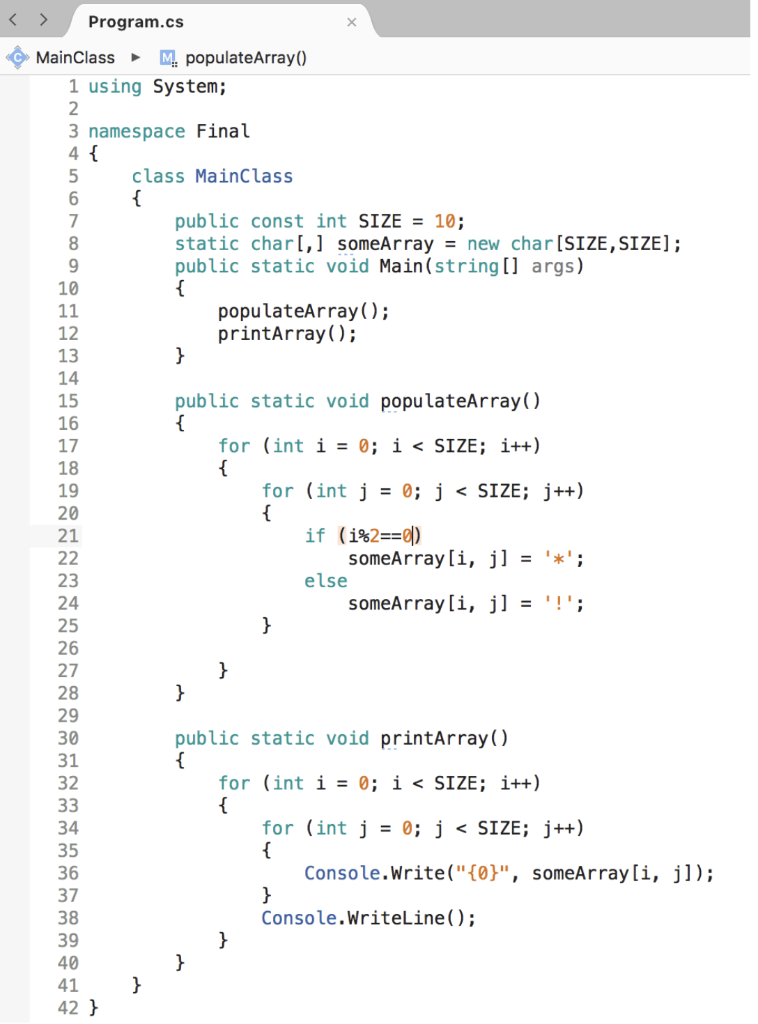 Solved C# Sharp -- Change the code in the populateArray | Chegg.com