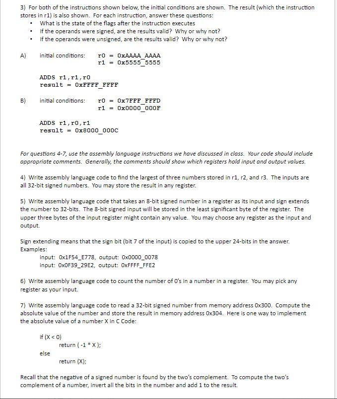 1) For each of the instructions below, assume the | Chegg.com