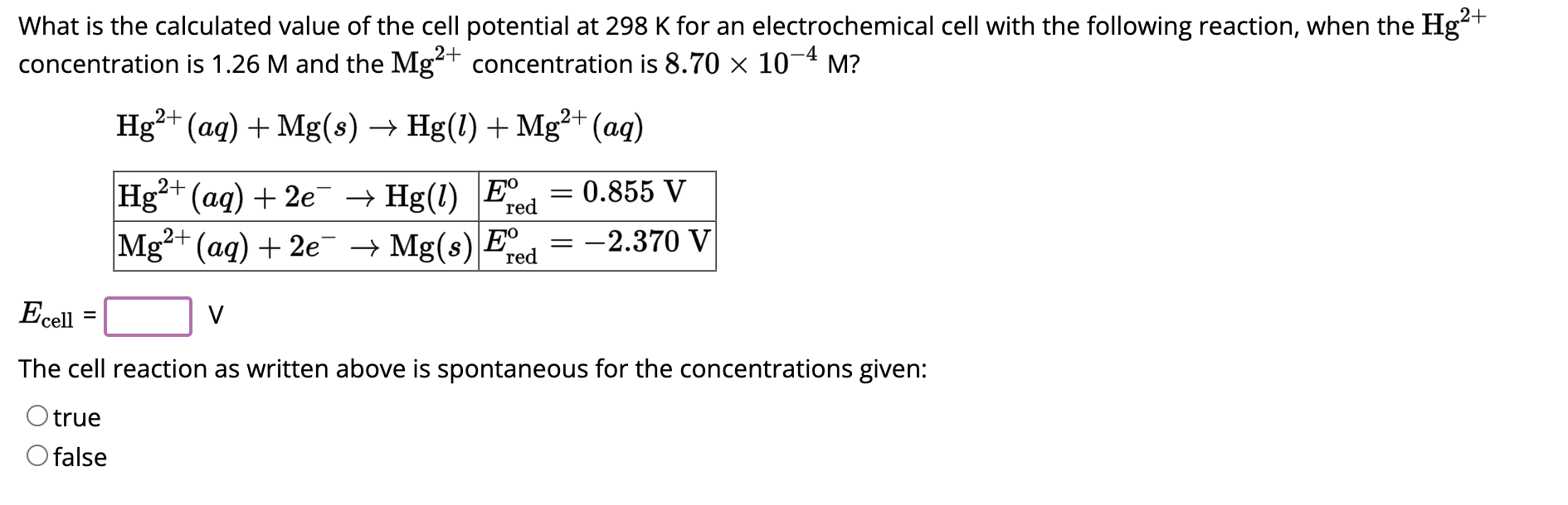 Solved What Is The Calculated Value Of The Cell Potential At