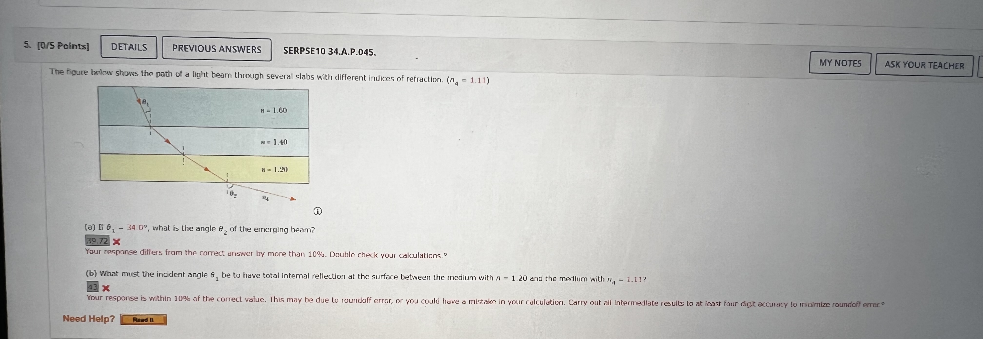 Solved shows the path of a light beam through several slabs | Chegg.com