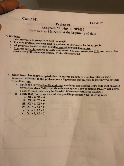 Solved COSC 241 Fall 2017 Project #1 Assigned: Monday | Chegg.com