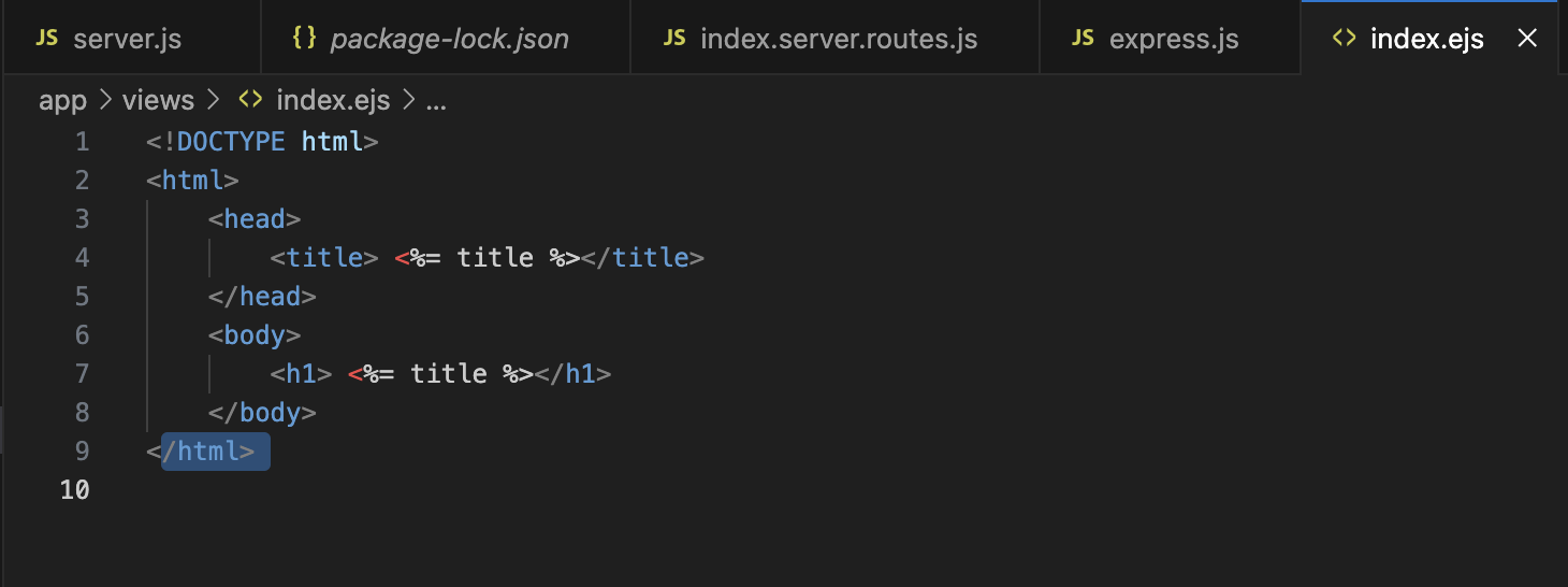 Solved JS server.js \{\} package-lock.json index.ejs x app | Chegg.com