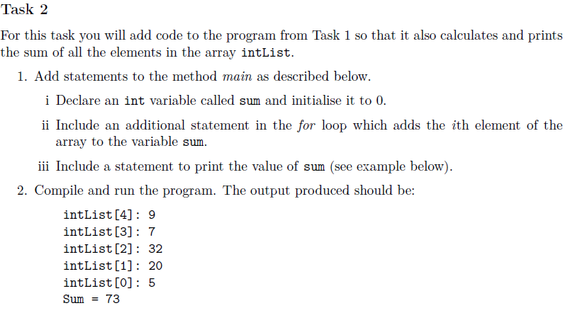 Solved Task 1 The main method in the class ArrayTask | Chegg.com