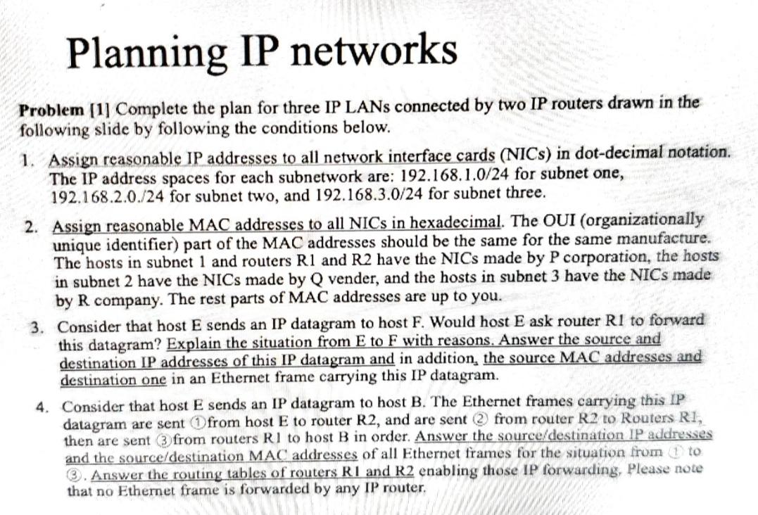Solved Planning IP networks Problem [1] Complete the plan | Chegg.com