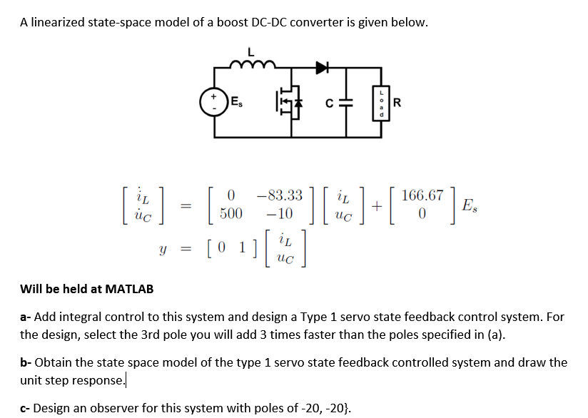 A linearized state-space model of a boost DC-DC | Chegg.com