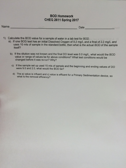 Solved Calculate the BOD value for a sample of water in a | Chegg.com