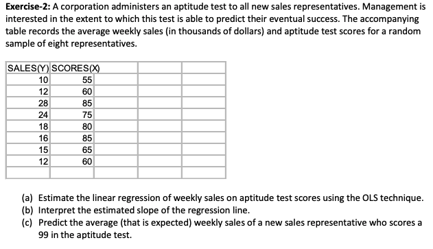 Solved Exercise-2: A corporation administers an aptitude | Chegg.com