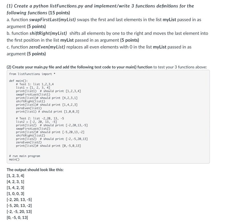Solved (1) Create a python listFunctions.py and | Chegg.com
