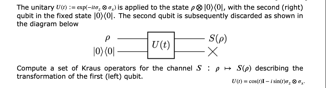 Solved The unitary U(t):=exp(−itσz⊗σx) is applied to the | Chegg.com