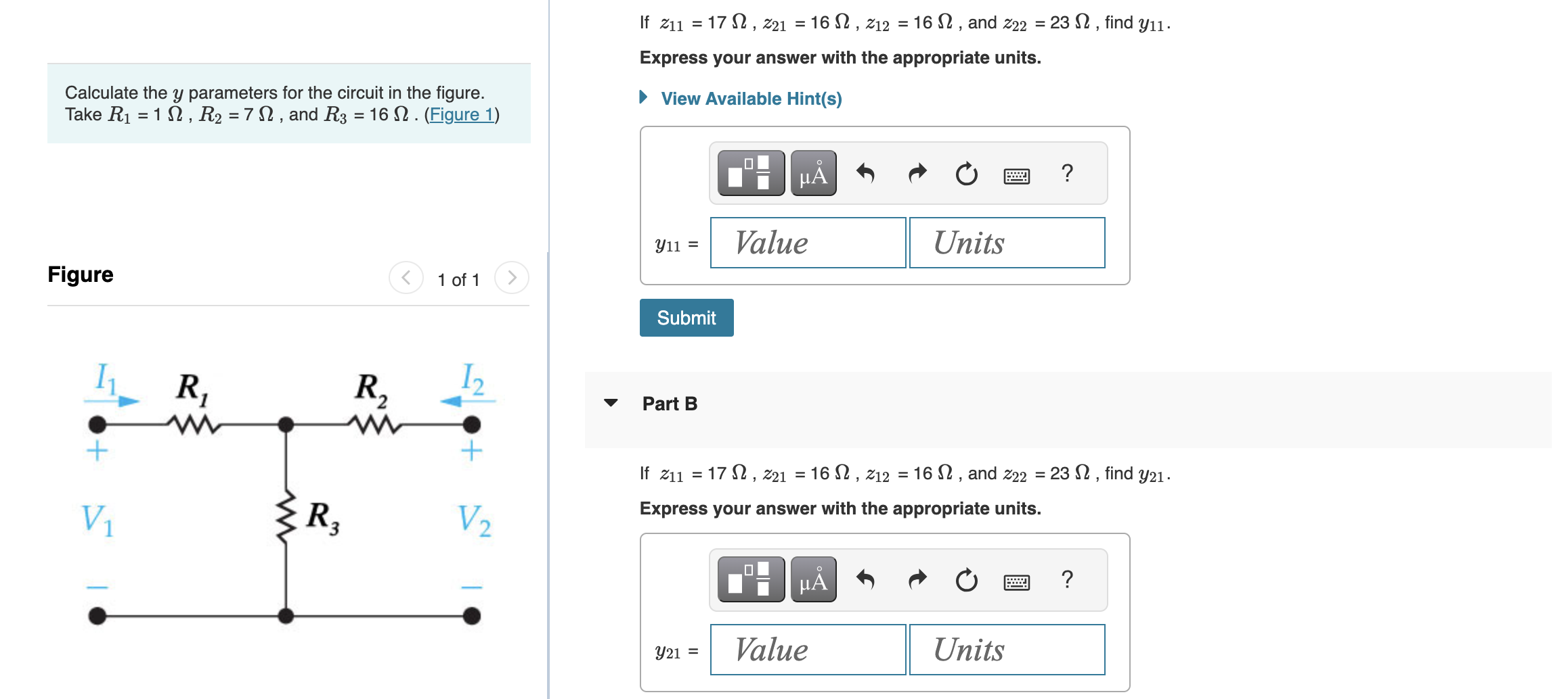 Solved Part A\r\n\r\n\r\nIf \\( z_{11}=17 \\Omega, z_{21}=16 | Chegg.com