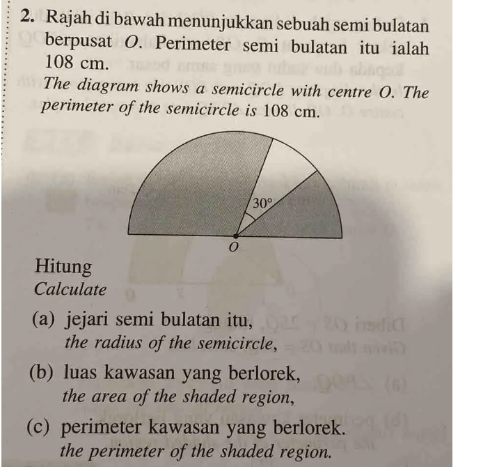 Solved 2. Rajah di bawah menunjukkan sebuah semi bulatan | Chegg.com