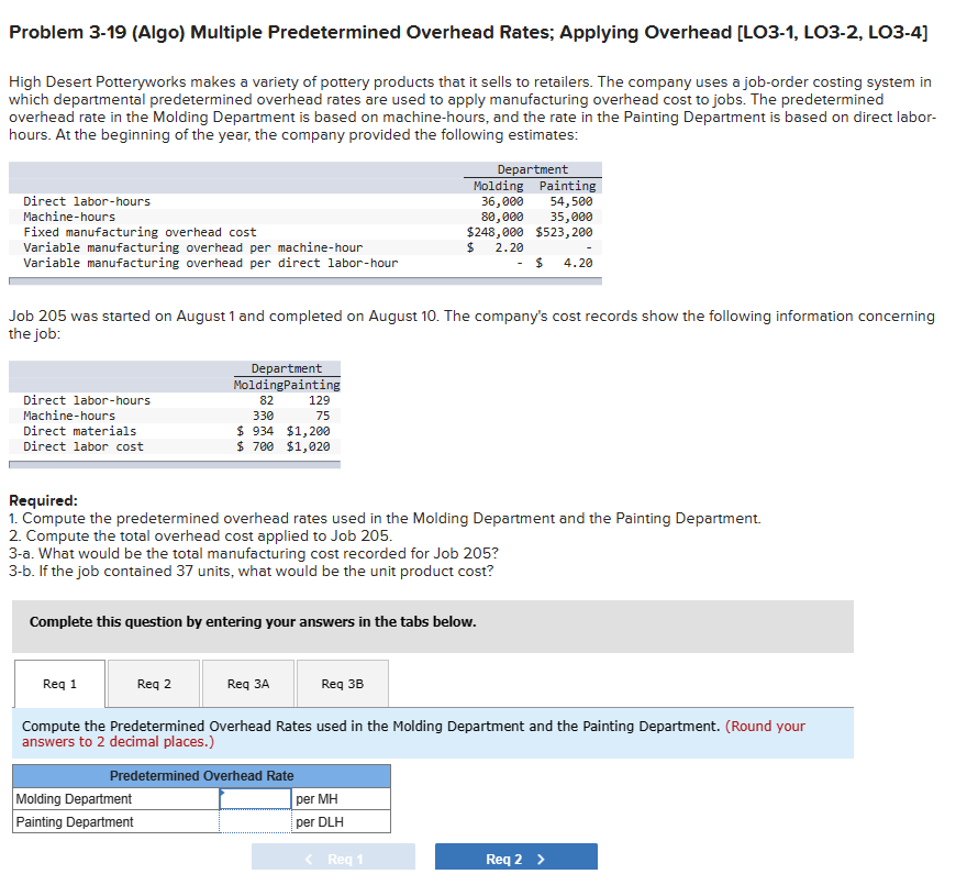 Solved Problem 3-19 (Algo) ﻿Multiple Predetermined Overhead | Chegg.com