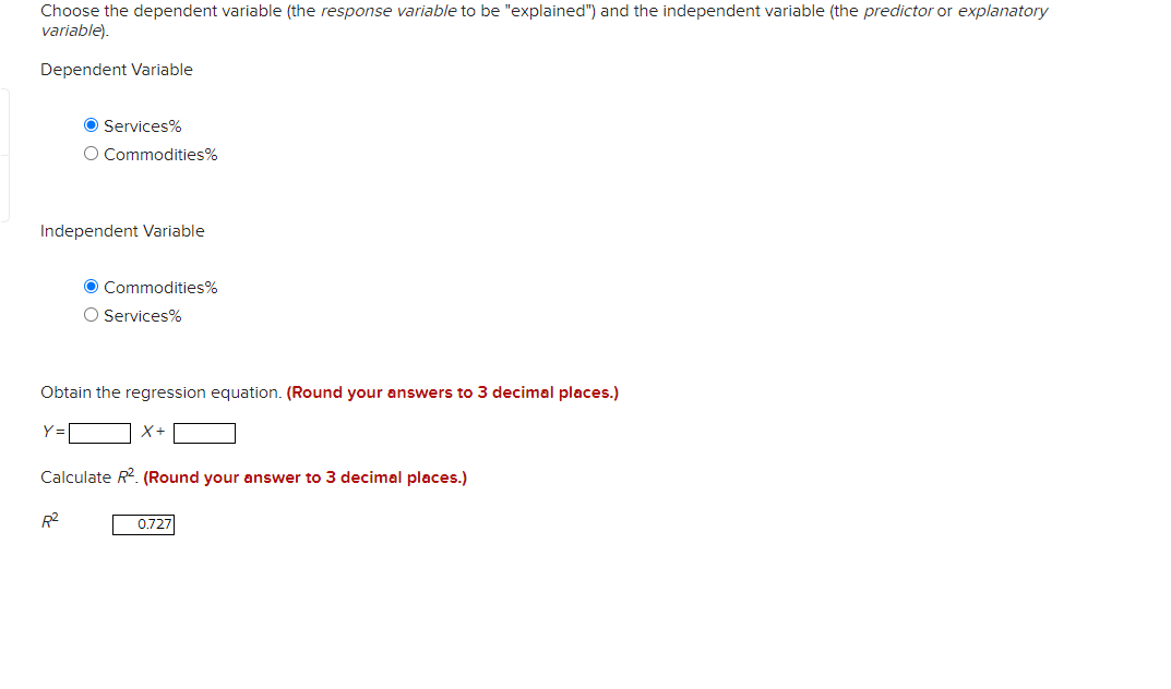 Solved Choose the dependent variable (the response variable | Chegg.com