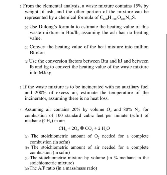Solved 2. From the elemental analysis, a waste mixture | Chegg.com
