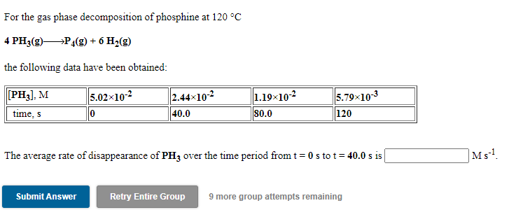 Solved For the gas phase decomposition of phosphine at 120 | Chegg.com