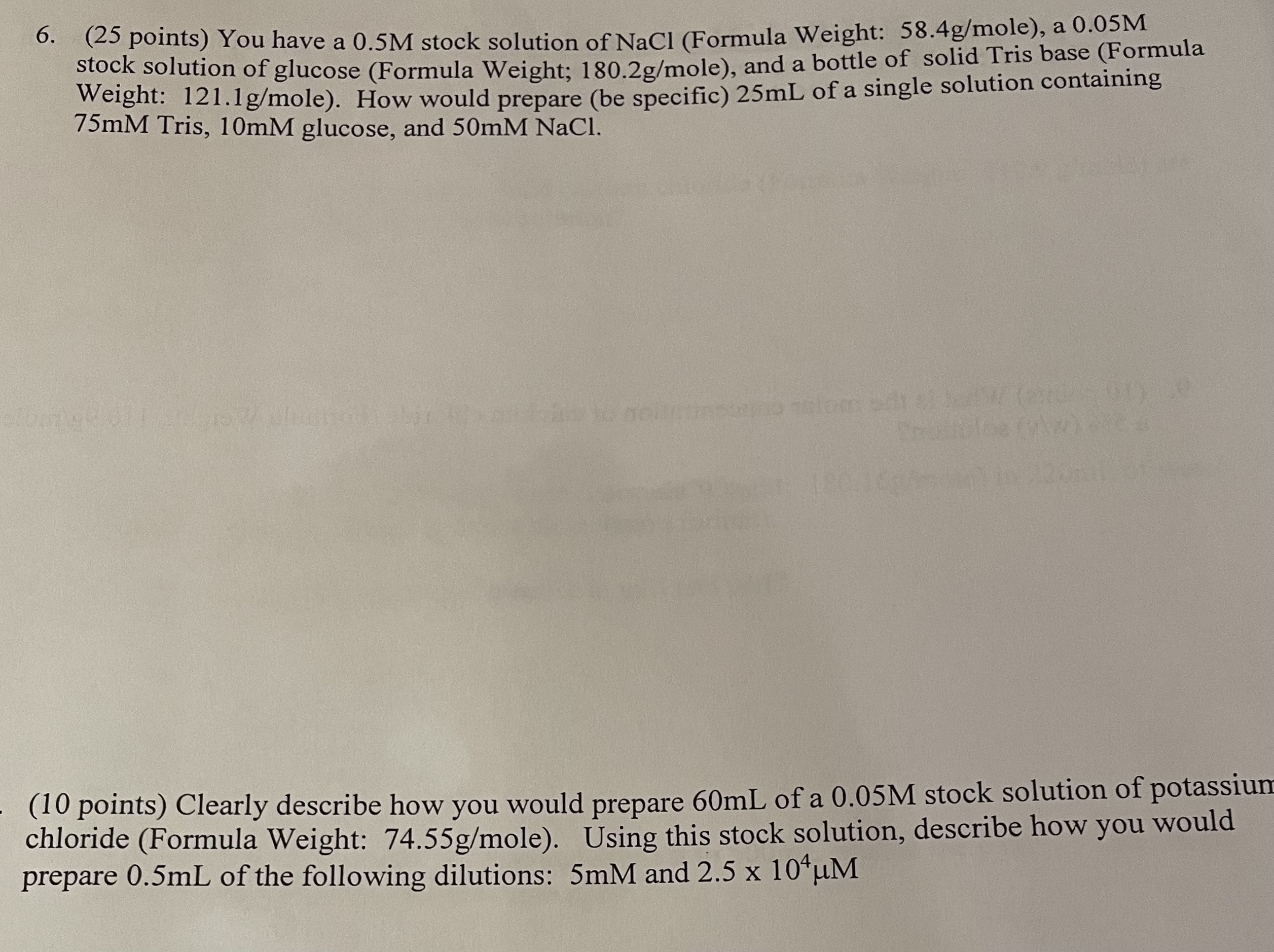 Solved 6. (25 points) You have a 0.5M stock solution of NaCl | Chegg.com