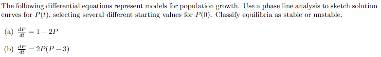 Solved The following differential equations represent models | Chegg.com
