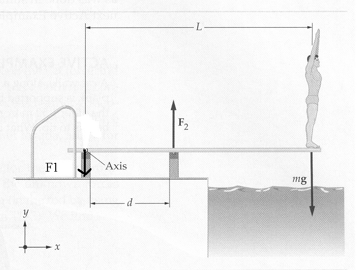 Solved A 5 m long diving board of mass 7 kg is supported by | Chegg.com
