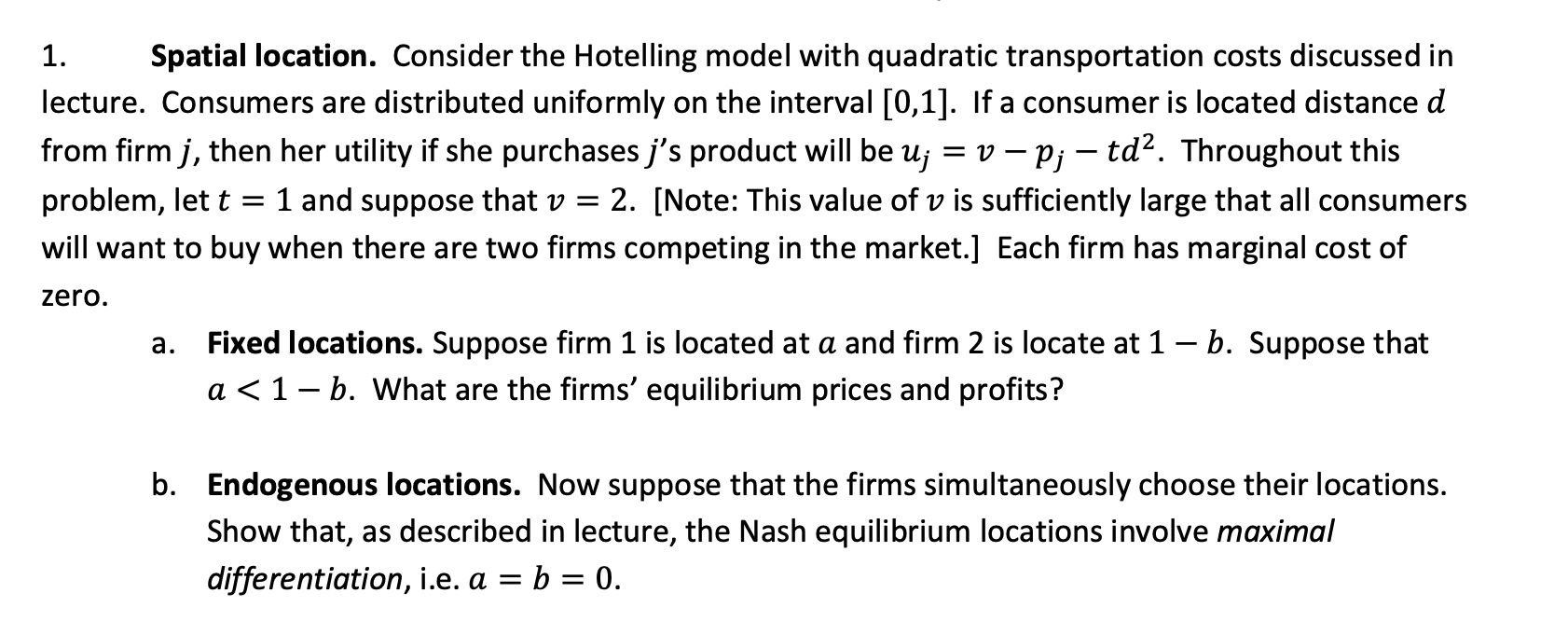 Solved 1. Spatial location. Consider the Hotelling model | Chegg.com