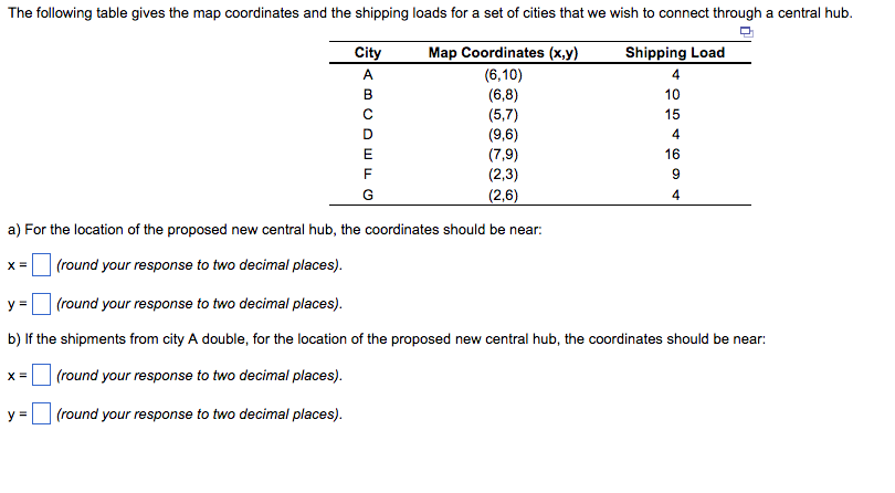 Solved The following table gives the map coordinates and the | Chegg.com