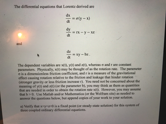The differential equations that Lorentz derived are a | Chegg.com