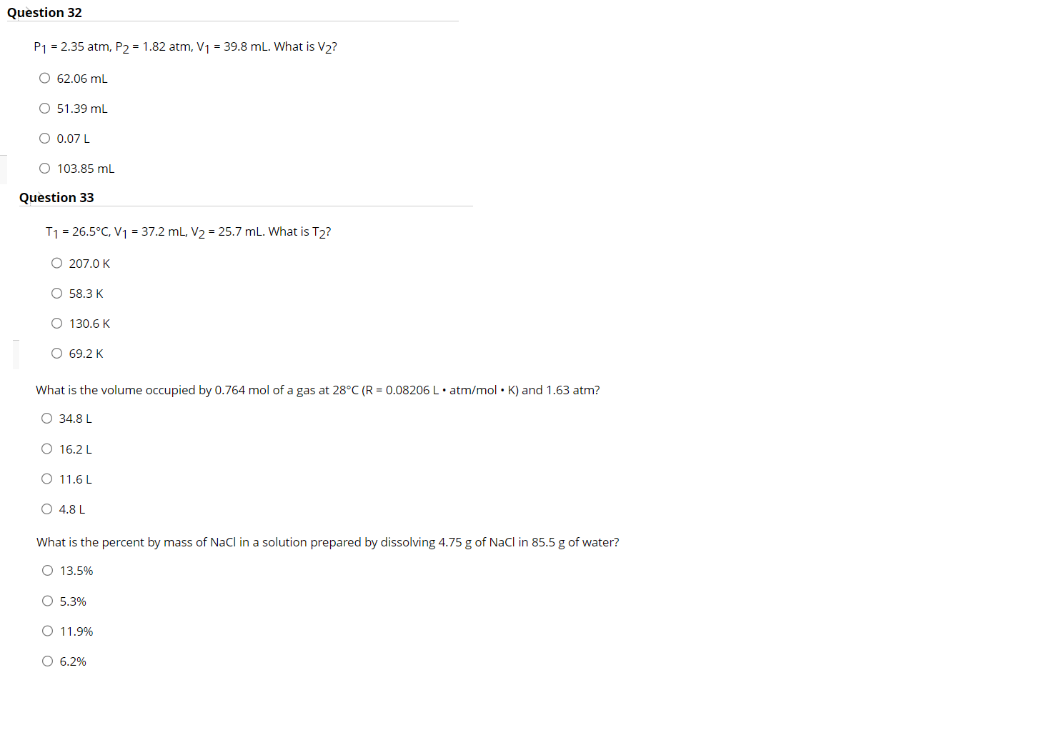 Solved Question 32Question 33What is the volume occupied by | Chegg.com