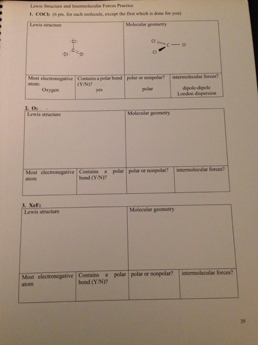 Solved Lewis Structure And Intermolecular Forces Practice 1
