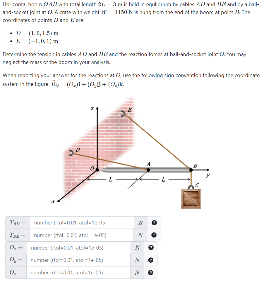 Solved Horizontal boom OAB with total length 2L=3 m is held | Chegg.com