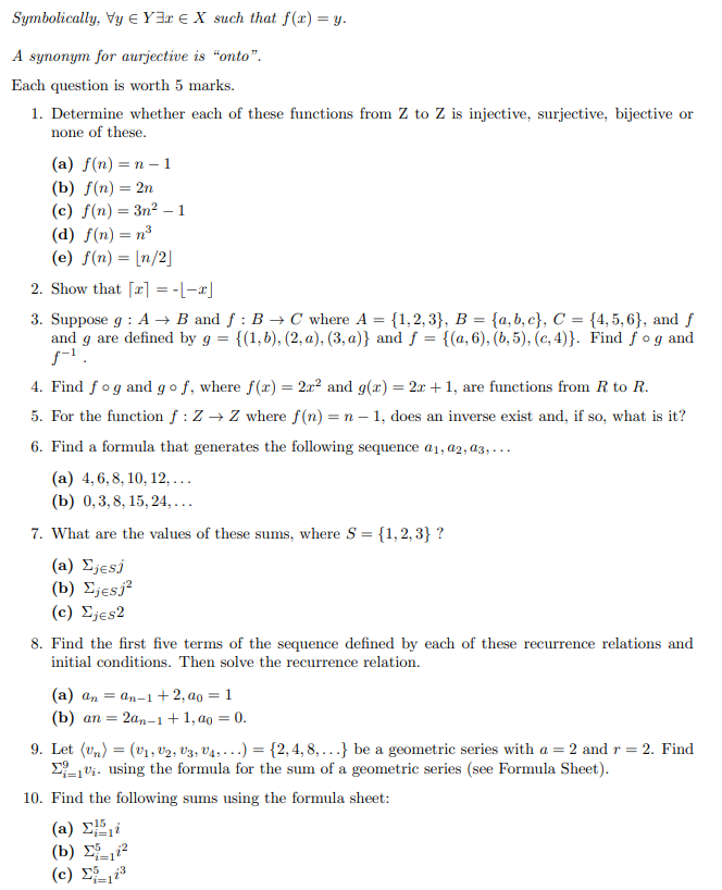 Solved Definition 1 Let f:X→Y be a function. Then f is | Chegg.com