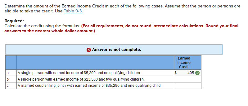 Solved Determine the amount of the Earned Income Credit in | Chegg.com