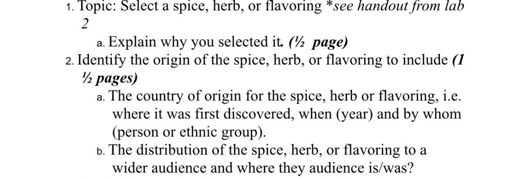 Solved 1. Topic: Select a spice, herb, or flavoring *see | Chegg.com