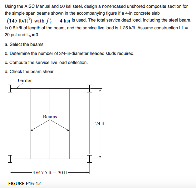 Solved Using the AISC Manual and 50 ksi steel, design a | Chegg.com