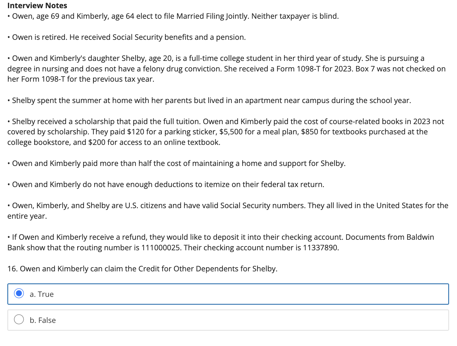 Solved • ﻿Owen, age 69 ﻿and Kimberly, age 64 ﻿elect to file | Chegg.com