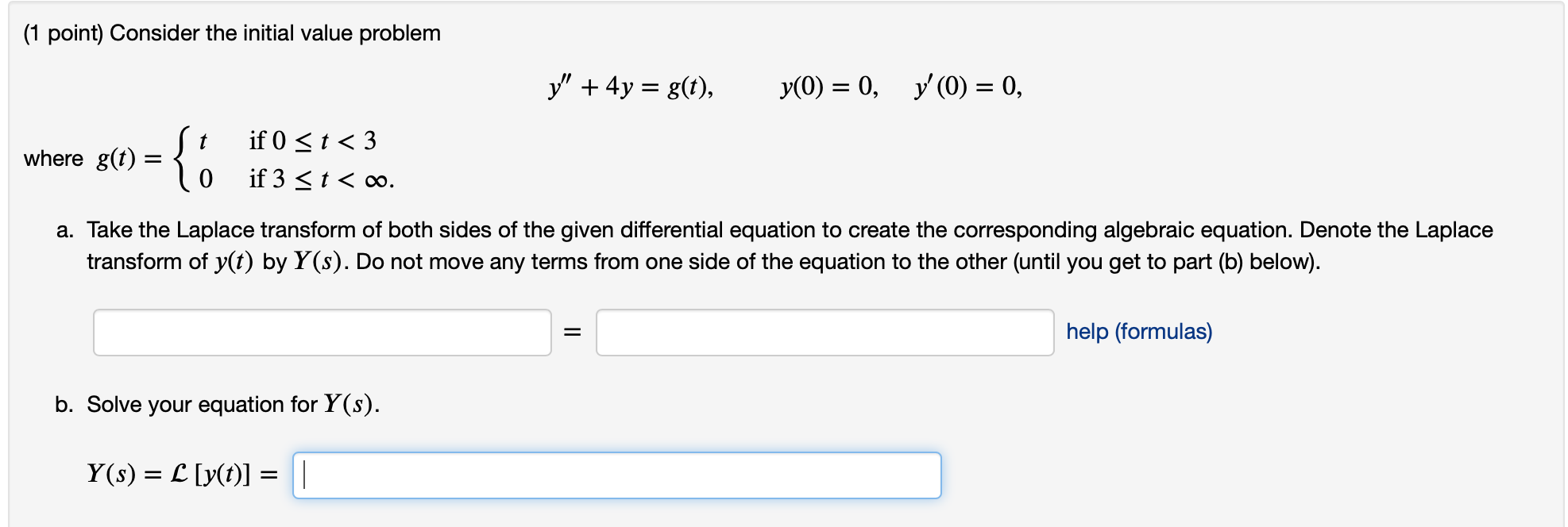 Solved (1 point) Consider the initial value problem y" + 4y | Chegg.com