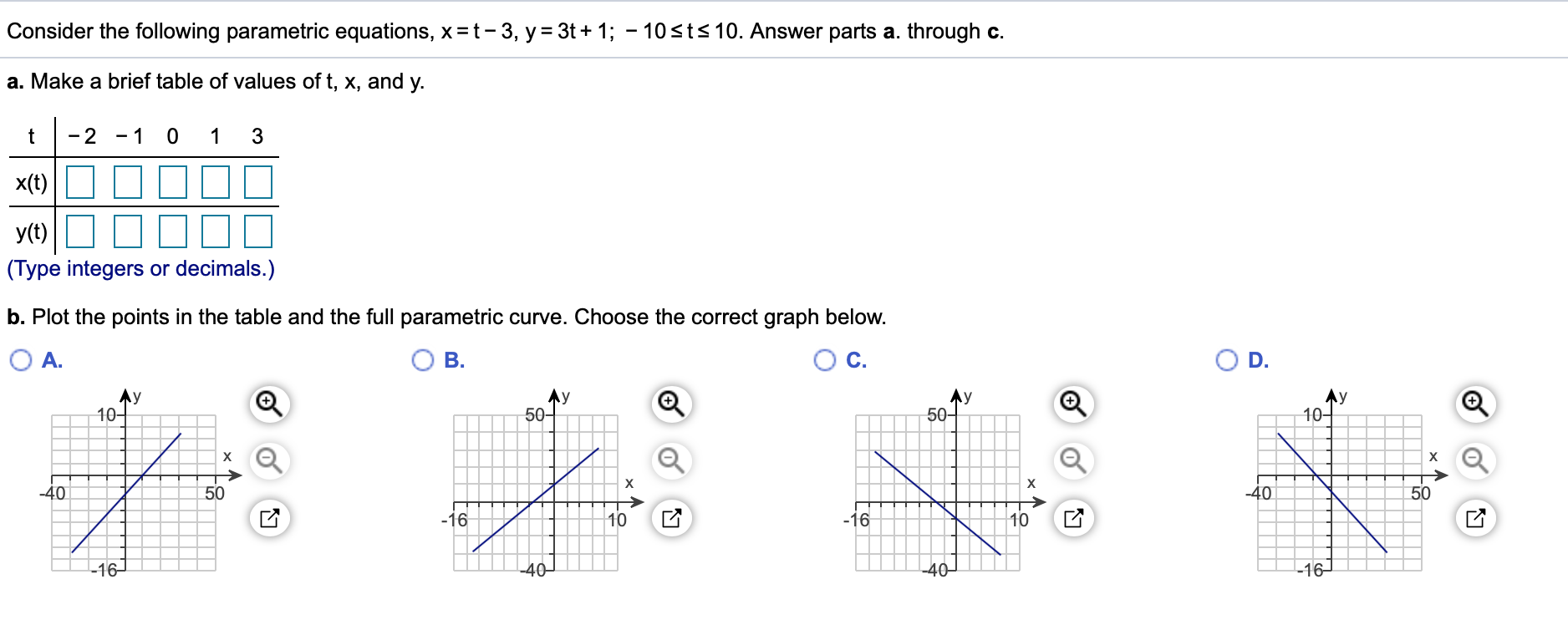 Solved Consider the following parametric equations, x=t-3, | Chegg.com