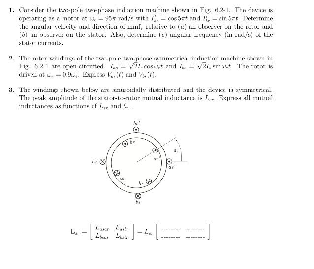 Solved 1. Consider the two-pole two-phase induction machine | Chegg.com