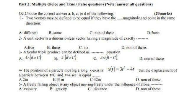 Solved Part 2: Multiple choice and True / False questions | Chegg.com