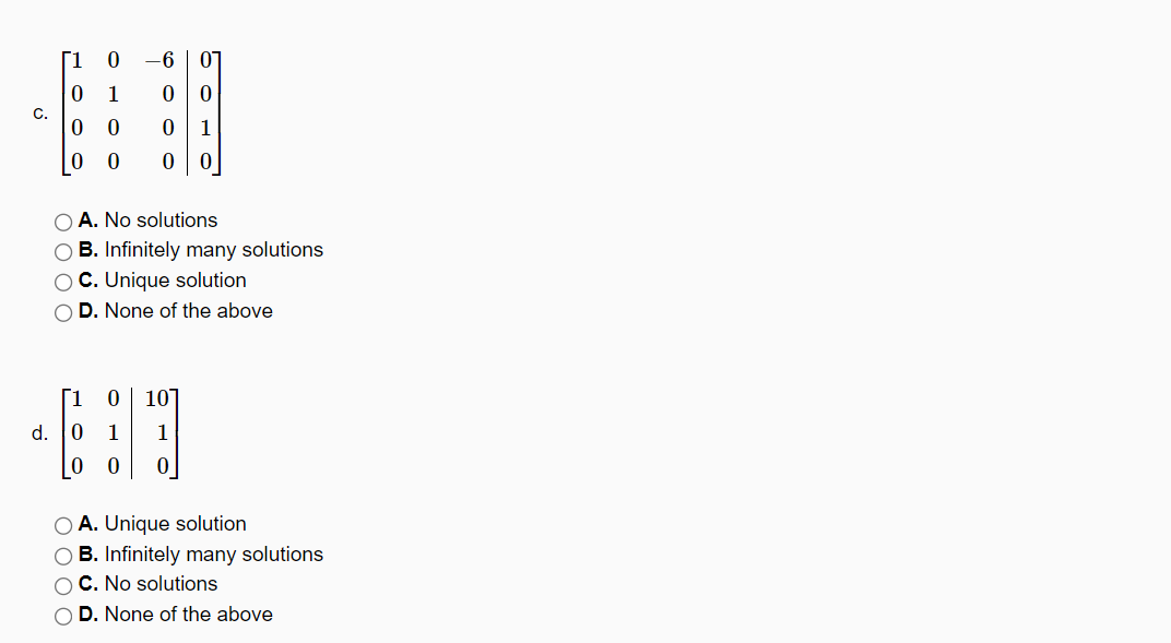 Solved The reduced row-echelon forms of the augmented | Chegg.com