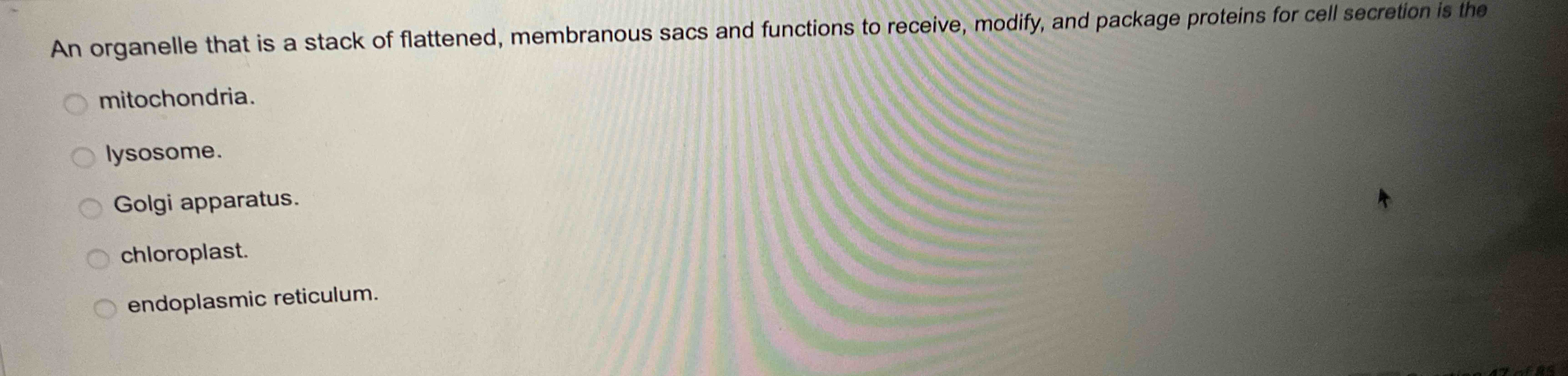 Solved An organelle that is a stack of flattened, membranous | Chegg.com
