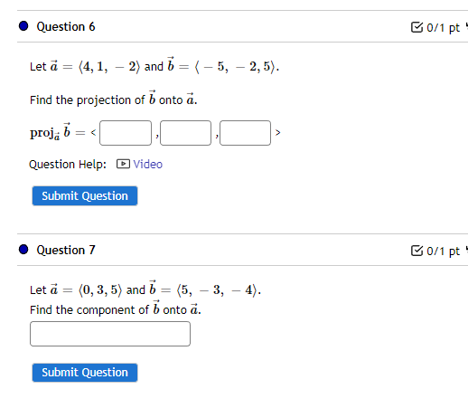 Solved Let a= 4,1,−2 and b= −5,−2,5 . Find the projection | Chegg.com