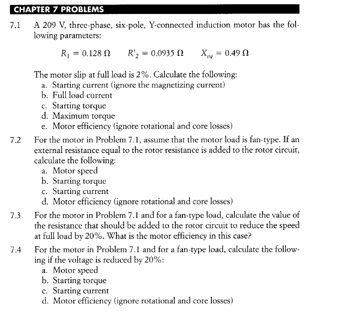 Solved CHAPTER 7 PROBLEMS 7.1 A 209 V, three-phase, | Chegg.com
