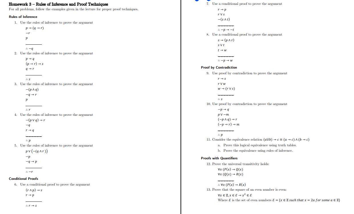 Solved Homework 3 - Rules of Inference and Proof Techniques | Chegg.com