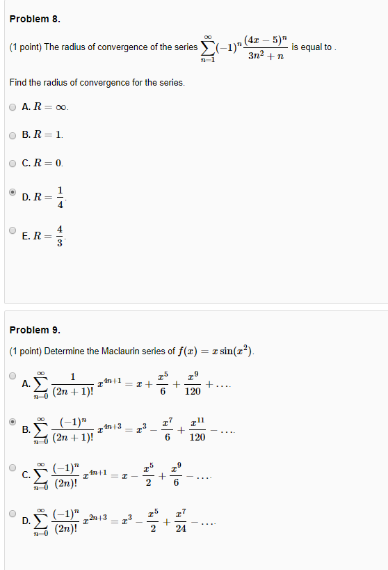 Solved Problem 8. 1 (1 point) The radius of convergence of | Chegg.com