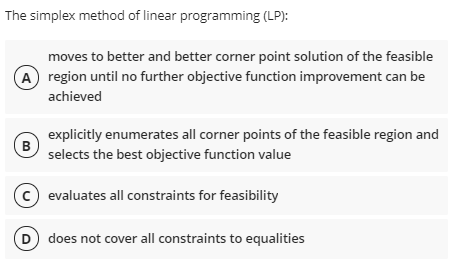 Solved The simplex method of linear programming (LP): moves | Chegg.com