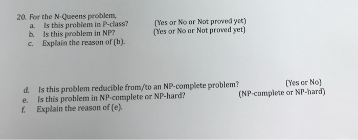 Solved easy algorithm 20. For the N-Queens problem, a. Is | Chegg.com