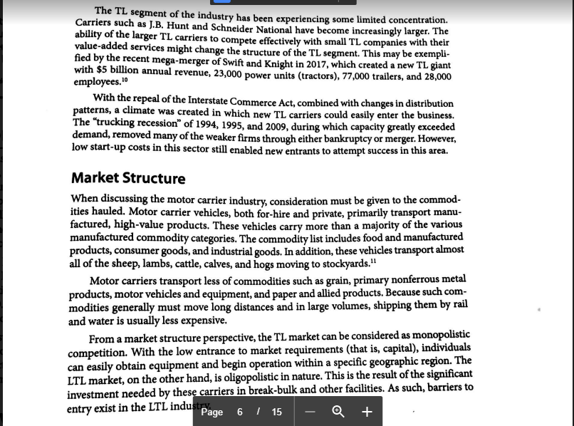 Solved The Motor Carrier Industry Is Probably The Most